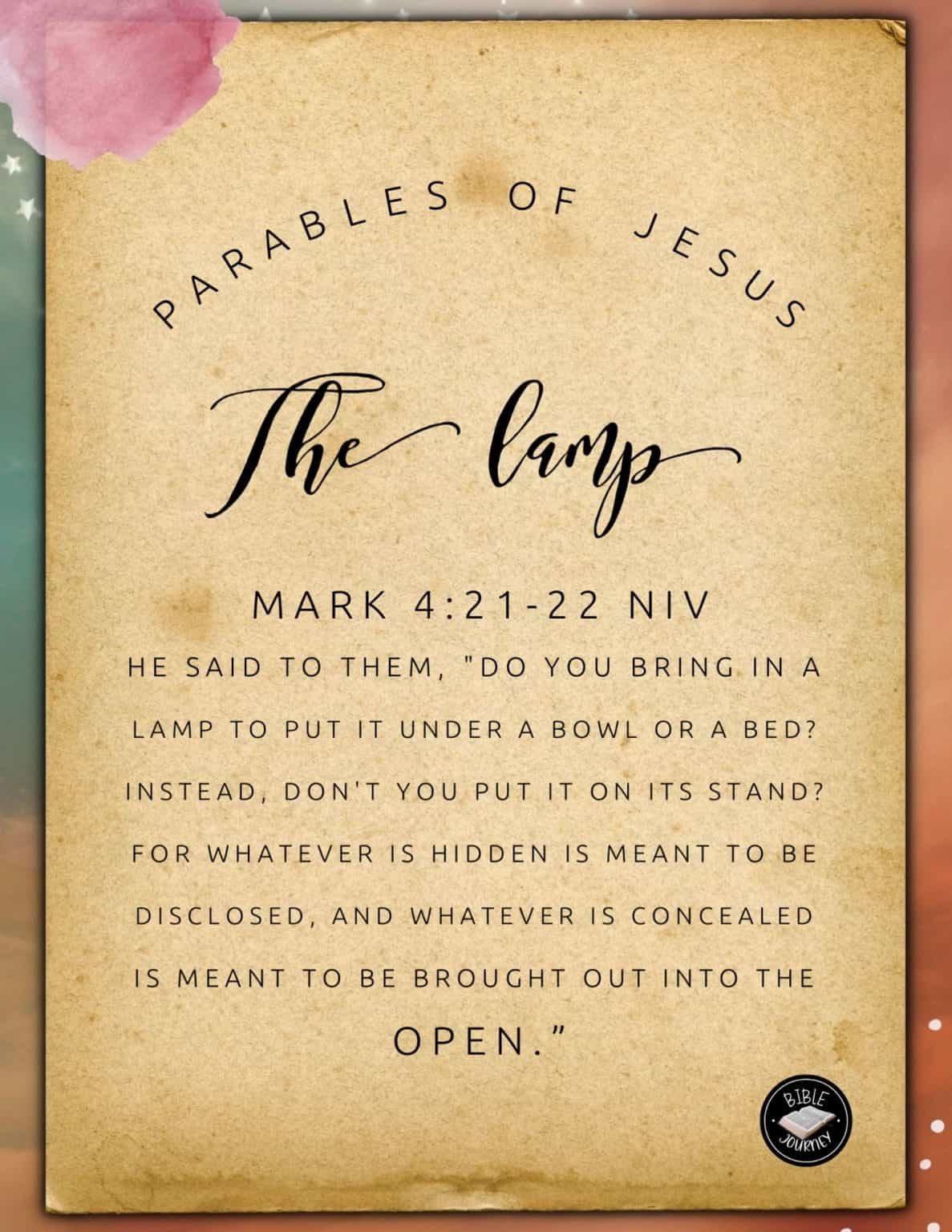Mark 4:21-22 NIV - Printable Parable Study Sheet - The Lamp
