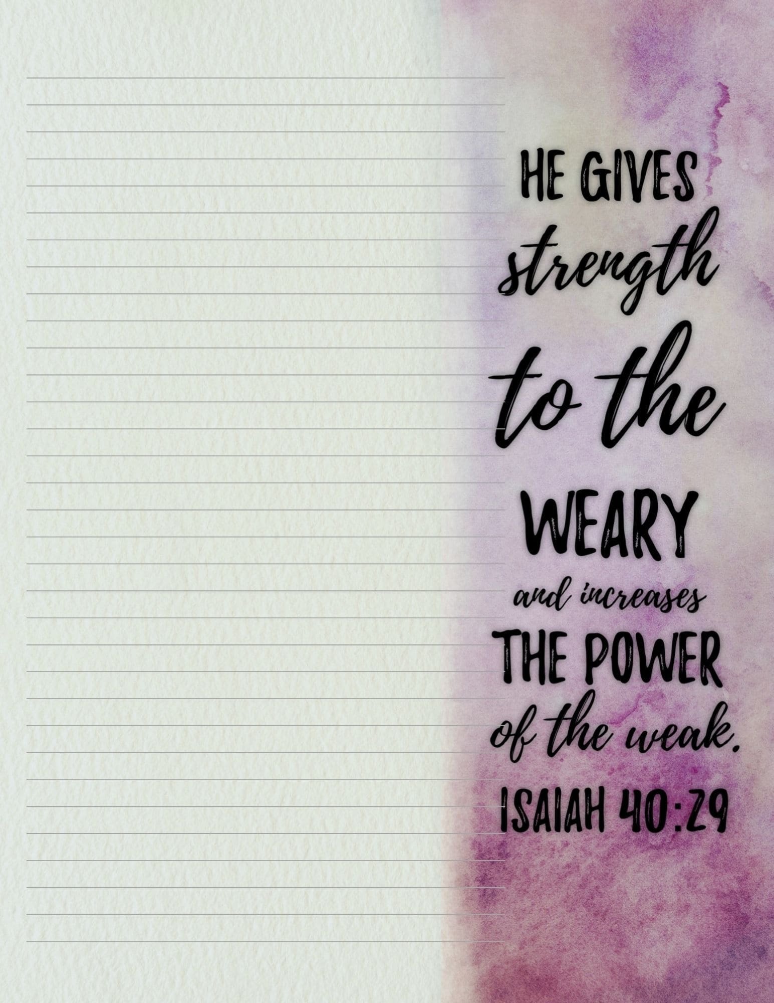 Isaiah 40:29 NIV - Download Free Printable Scripture Notepaper